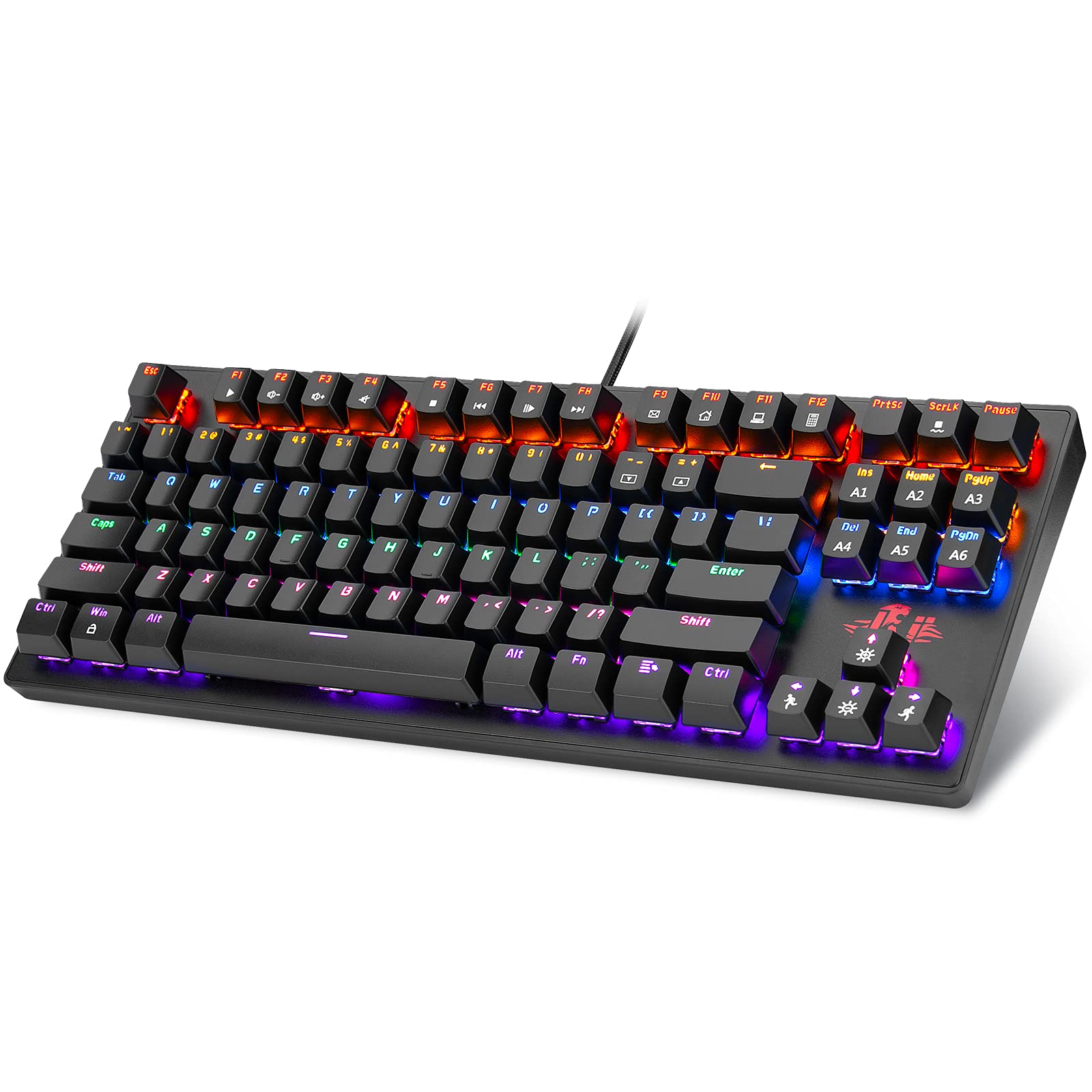 unband Rii RK908 7 Color Mechanical Gaming Keyboard 88 Keys LED Backlit Wired Keyboard 9 Backlight Modes RGB PC Windows Mac Keyboard UK Layout