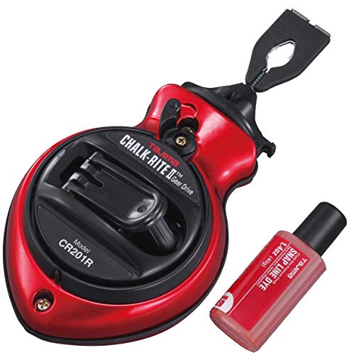 TAJIMA Chalk Line - Chalk-Rite II Chalk Box with Extra Bold 1mm Snap Line & Five Gear Quick Retrieval - CR201R-PR