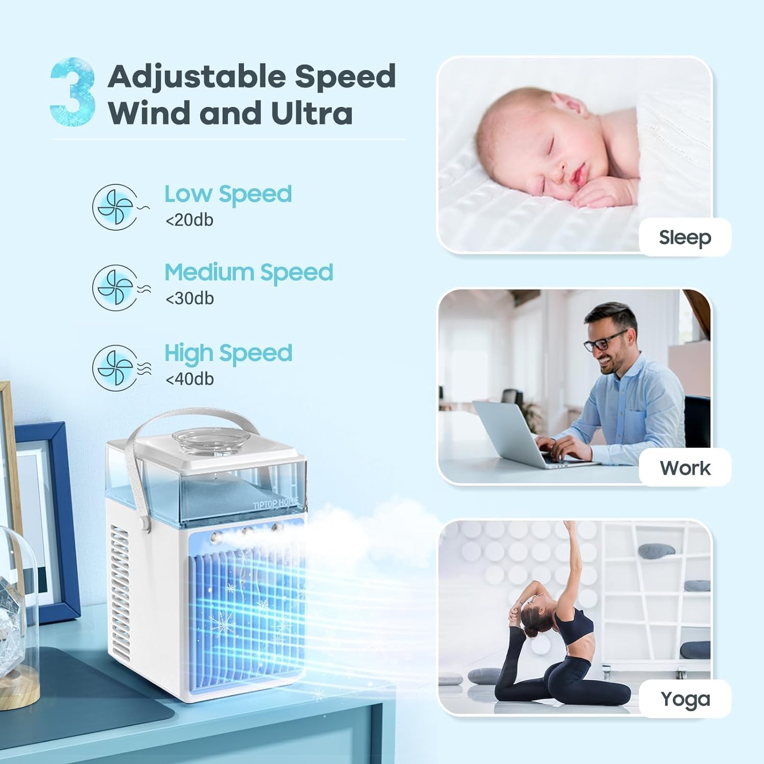 Portable Air Conditioners,4 in 1 Rechargeable Evaporative Personal Air Cooler APP Remote Control Humidifier with 6 Ice Boxes, 3 Speeds Mini AC with LED, Air Conditioner Desktop Cooling Fan for Bedroom