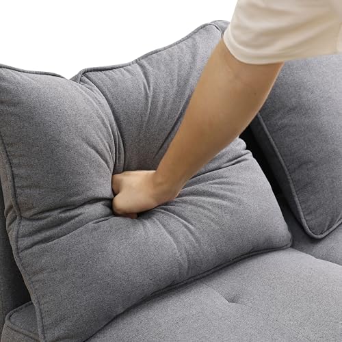 UOCFYK Convertible Ottoman Sofa with Storage, Modern Sackcloth Futon Couch with 2 Pillows Adjustable Backrest, Recliner Folding Loveseat for Living Room, Apartment Dorm, Office,Grey