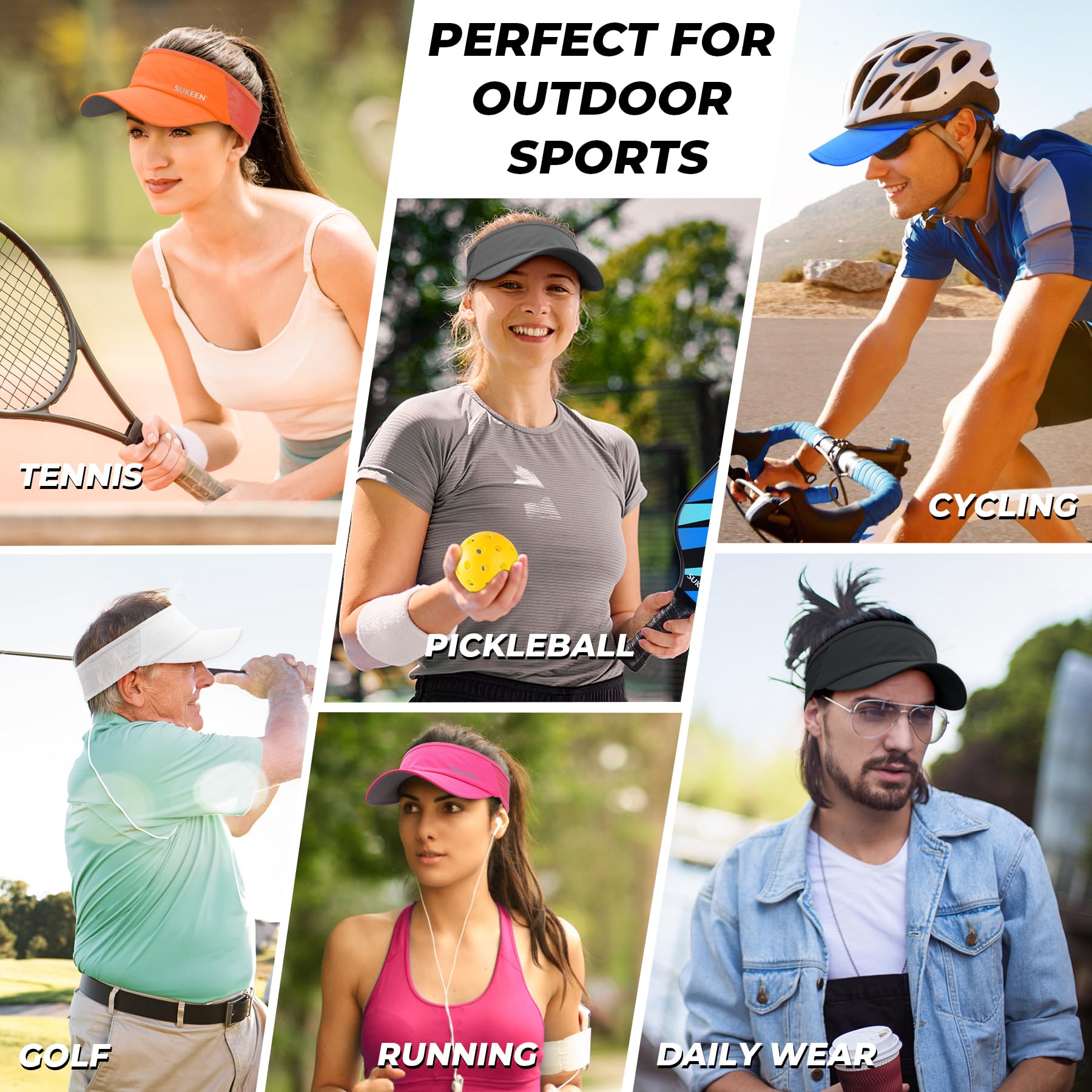 Sukeen Sports Sun Visor Men Women Lightweight Packable Cooling Stretchy Visor Hat for Running, Tennis, Golf White