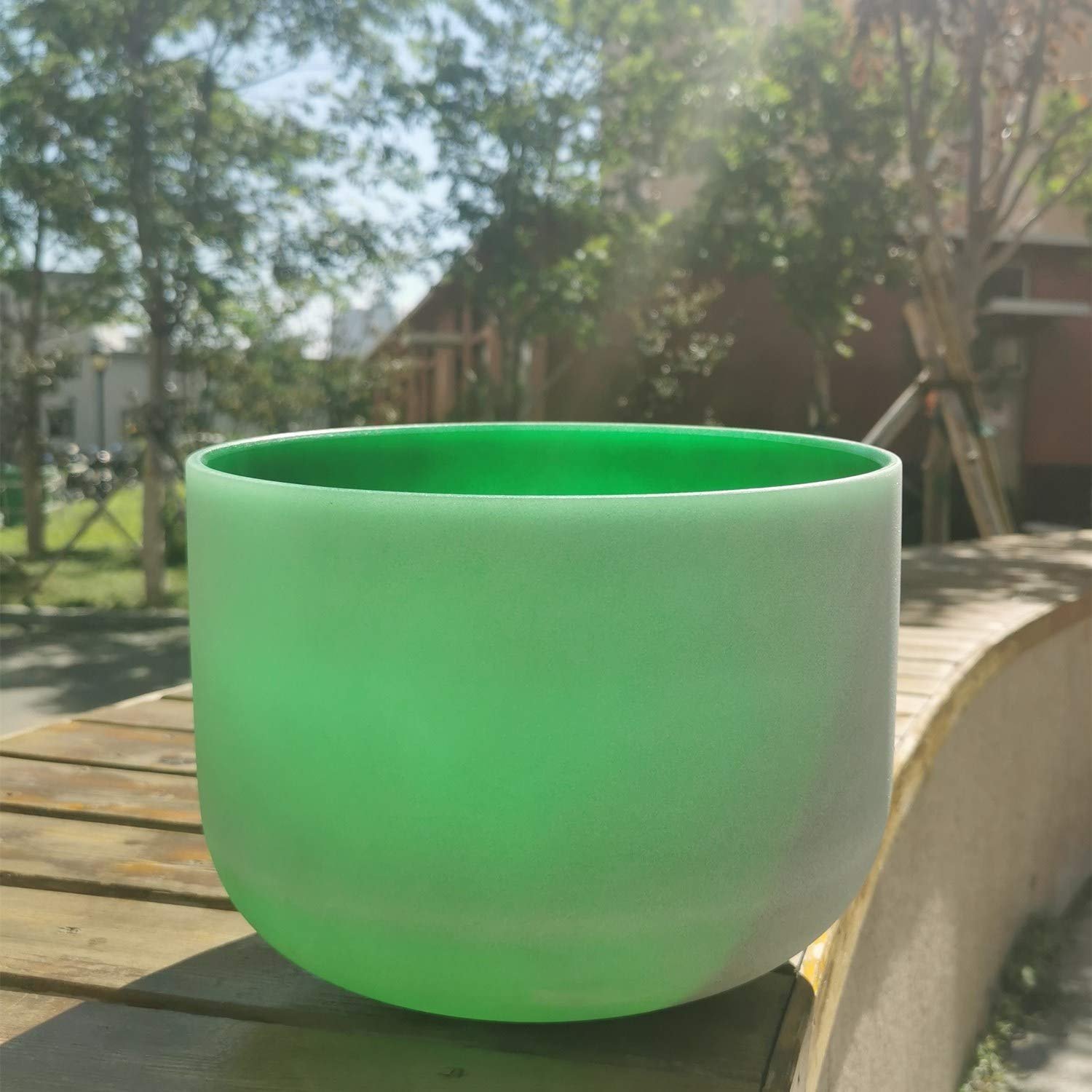 KVKA 10 Inch F Note Crystal Singing Bowl Heart Chakra Green Color With Carrying Case
