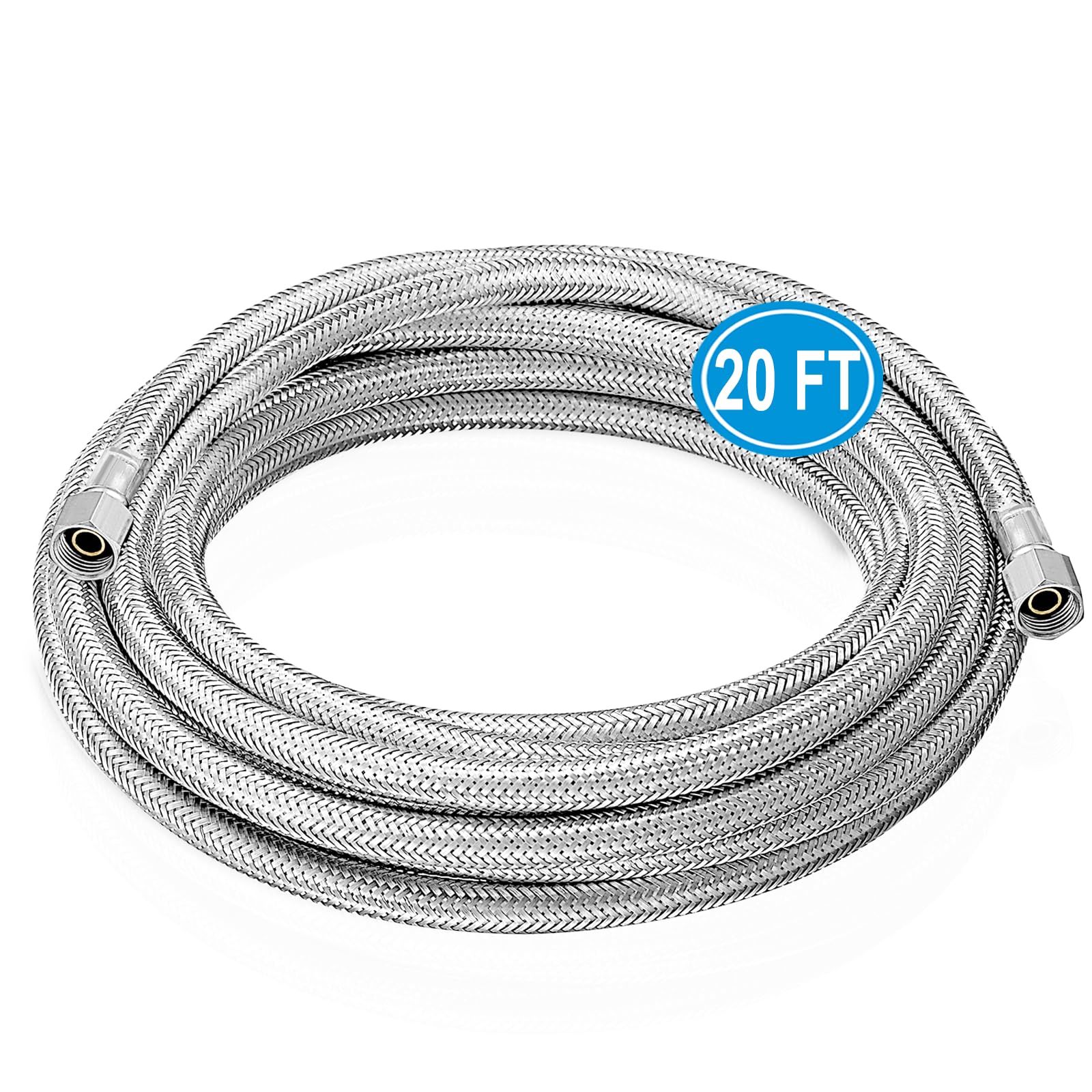 Refrigerator water line - 20 FT Premium Stainless Steel Braided Ice Maker Water Hose,Food grade PEX Inner Tube Fridge Water Line with 1/4" Fittings for Refrigerator Ice Maker