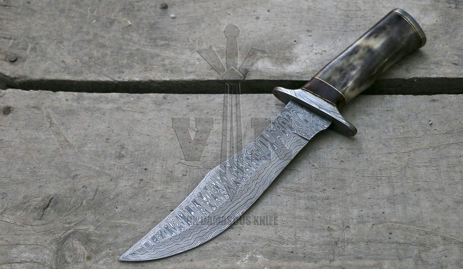 JNR Traders Damascus Steel Fixed Blade Bowie Knife with Leather Sheath - 2356