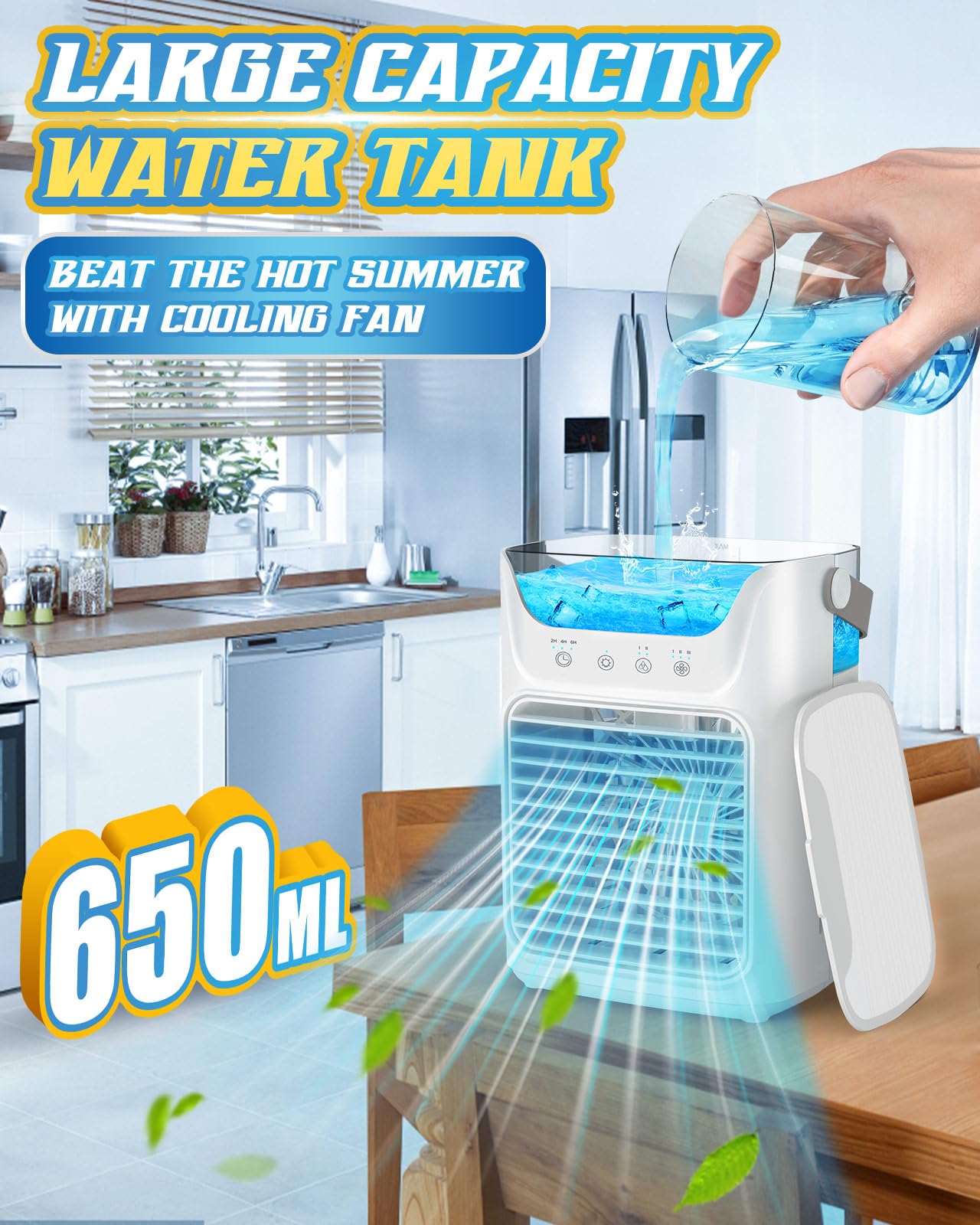 Portable Air Conditioners, Evaporative Personal Air Cooler, 3 in 1 Mini Desktop Spray Fan, 3 Speeds Air Cooler Humidifier with Controllable 7 Color Light for Home, Office, Desk