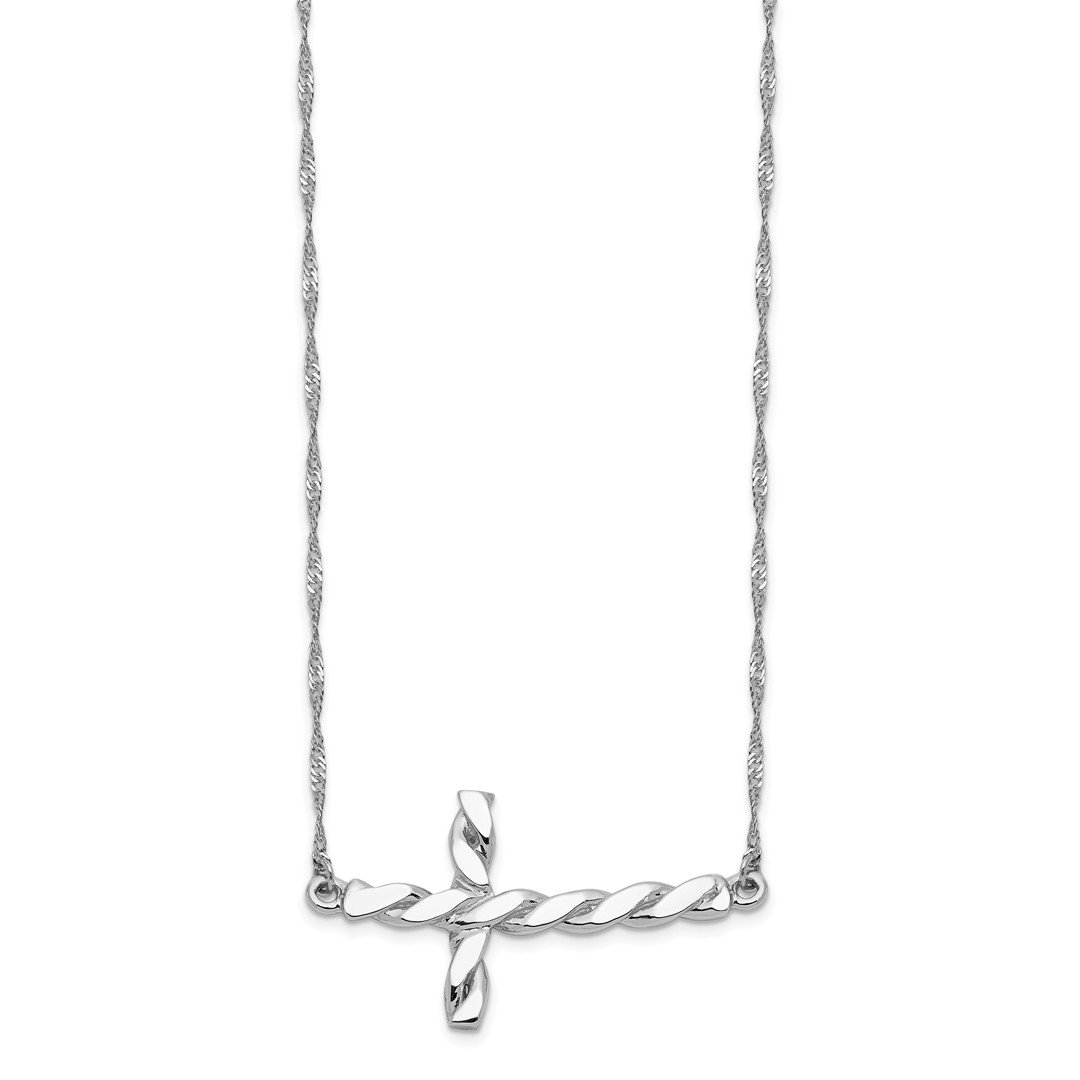 IceCarats 14K White Gold Twisted Sideways Holy Cross Necklace 17 inch Chain
