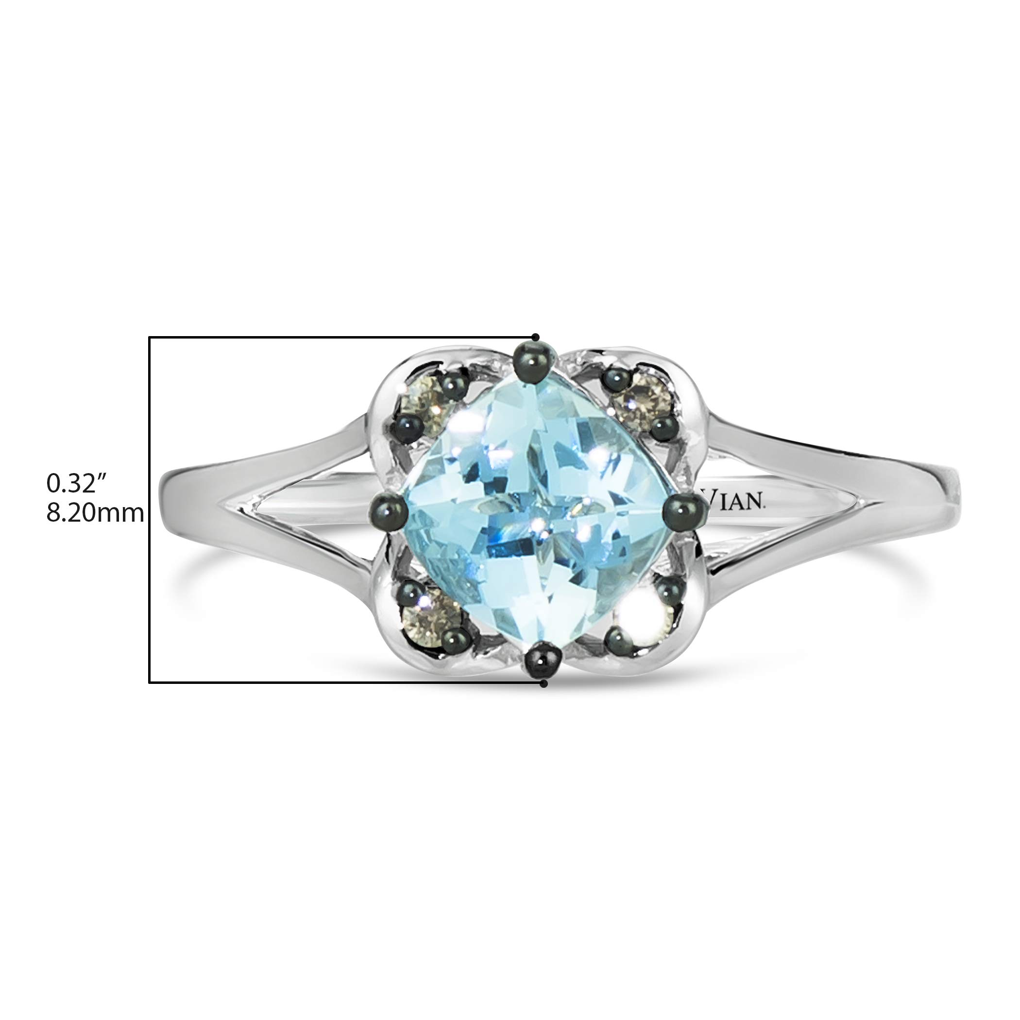 LE VIAN 14K White Gold, Cushion-Cut Aquamarine & Chocolate Diamond Accented Split-shank Ring (Fancy Brown Color, SI1-SI2 Clarity) - Size 6-1/4