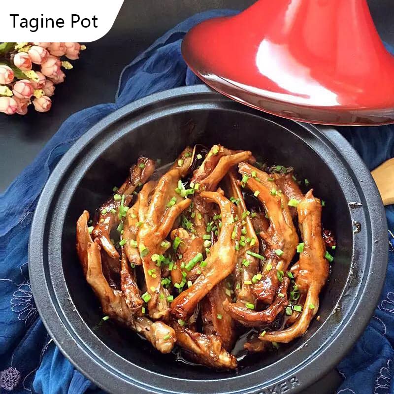 Moroccan Tagine Enameled Cast Iron Tajine Cooking Pot with Cone-Shaped Closed Lid for Stew Casserole Slow Cooker 1.7L Tajine Cookware (Purple)