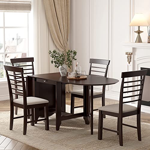 Yoglad Retro Drop-Leaf Table Rustic Rubber Wood Dining Table with Spacious Tabletop and Small Drawer Space Saving Kitchen Table for Kitchen Dining Room (Dark Brown)