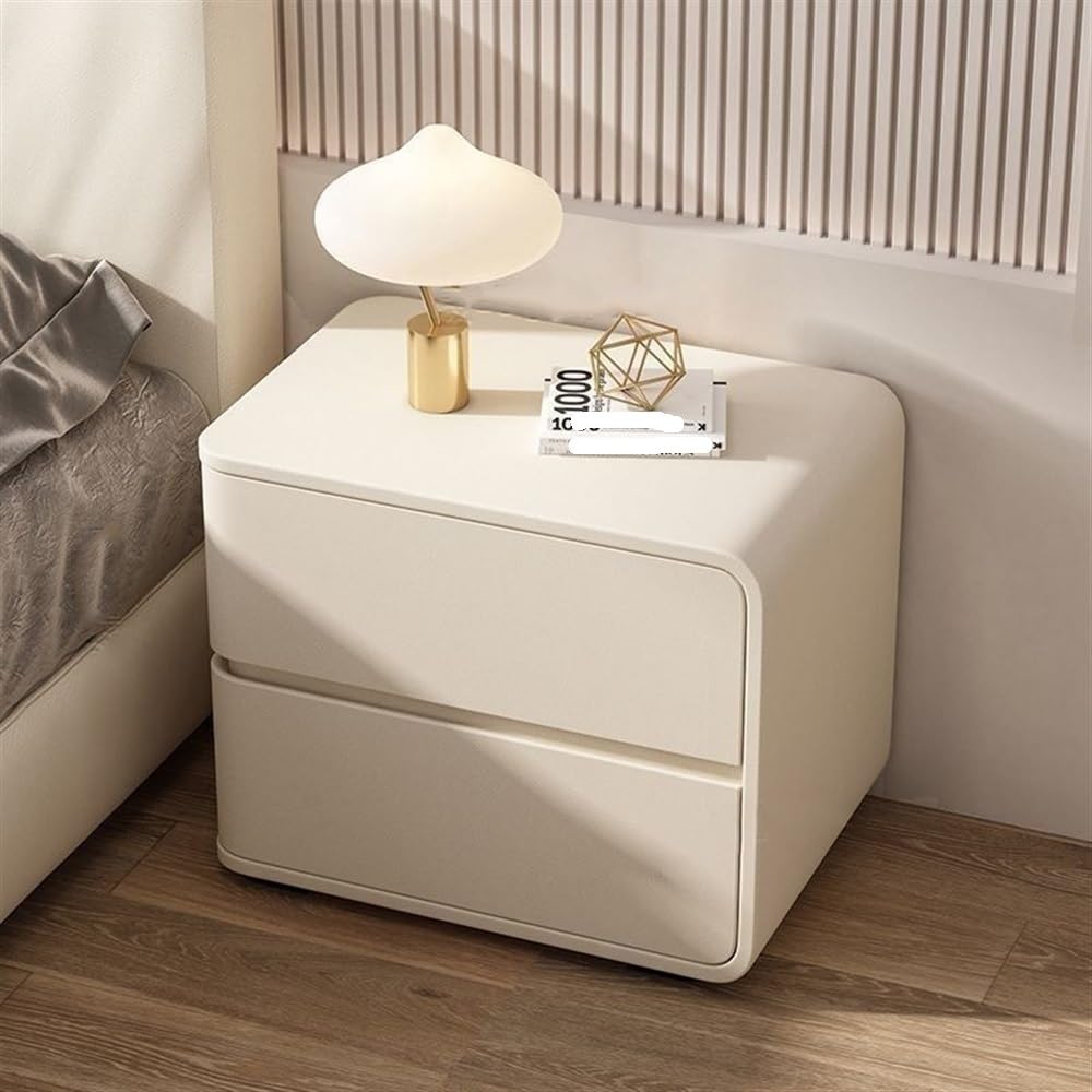 TPTBON Minimalist Bedside Table Bedside Furniture, Nightstand with Microfibre Leather Wrap, Luxury Night Stand with 2 Drawer 17.7x15.7x18.9inch (Color : Beige, Size : Right)