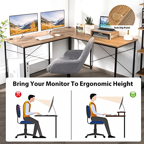 Tangkula L-Shaped Computer Desk, 95 Inch Reversible Corner Desk with Monitor Stand & 3 Cable Holes, 2-Person Long Study Writing Desk, Large Home Office Gaming Writing Workstation (Natural)