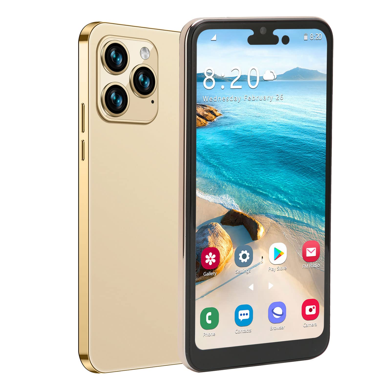 I14pro 4G Cell Phone, 6.1in IPS HD Screen, 4GB RAM 64GB ROM, Dual Card Dual Standby, 16MP Rear 8MP Front, 4000mAh Battery, Face Unlocked Android 11 Smartphone(Gold)