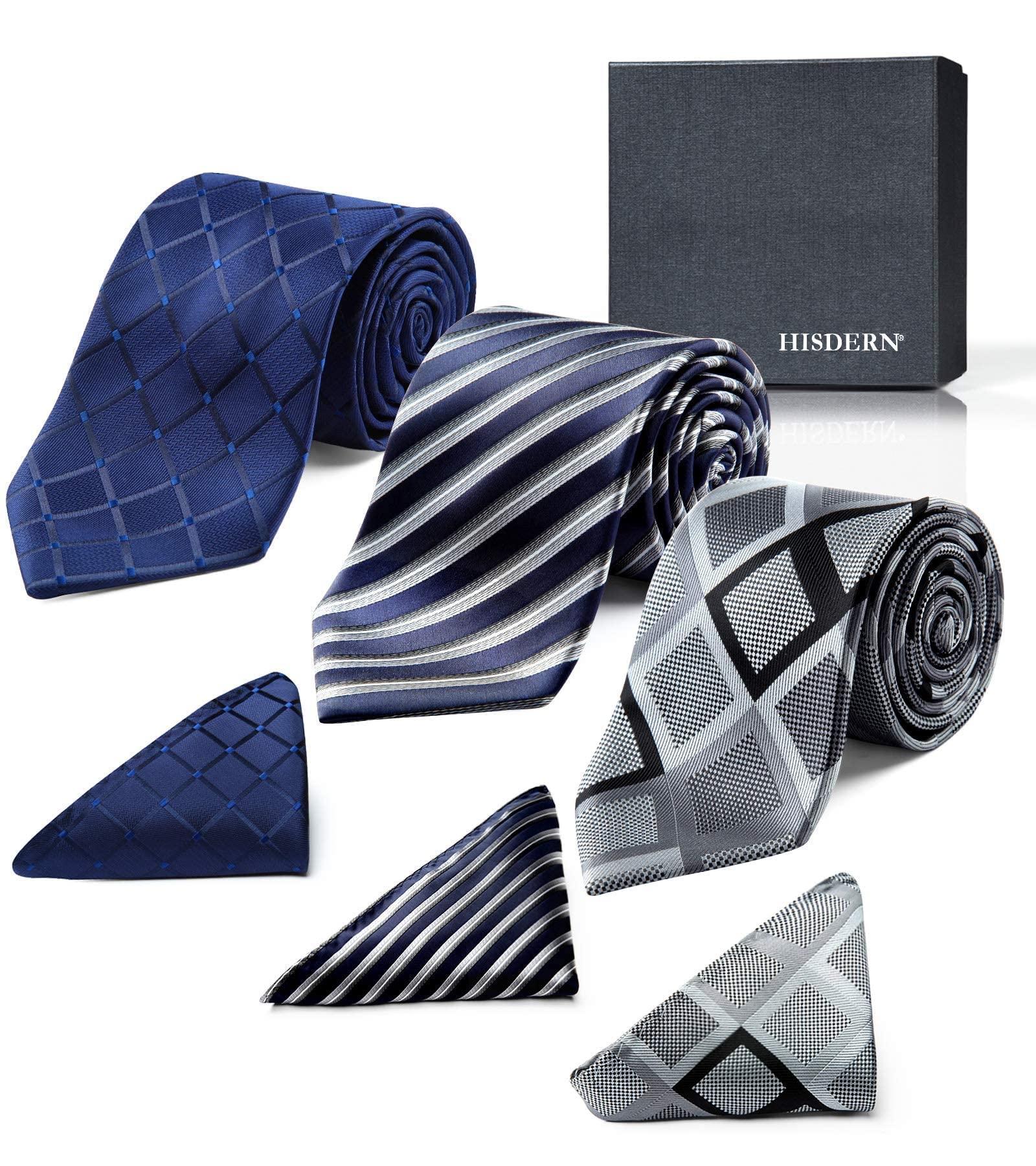 HISDERN Lot 3 PCS Classic Men's Tie Set Necktie & Pocket Square Elegant Neck Ties Collection,T3-10,One Size