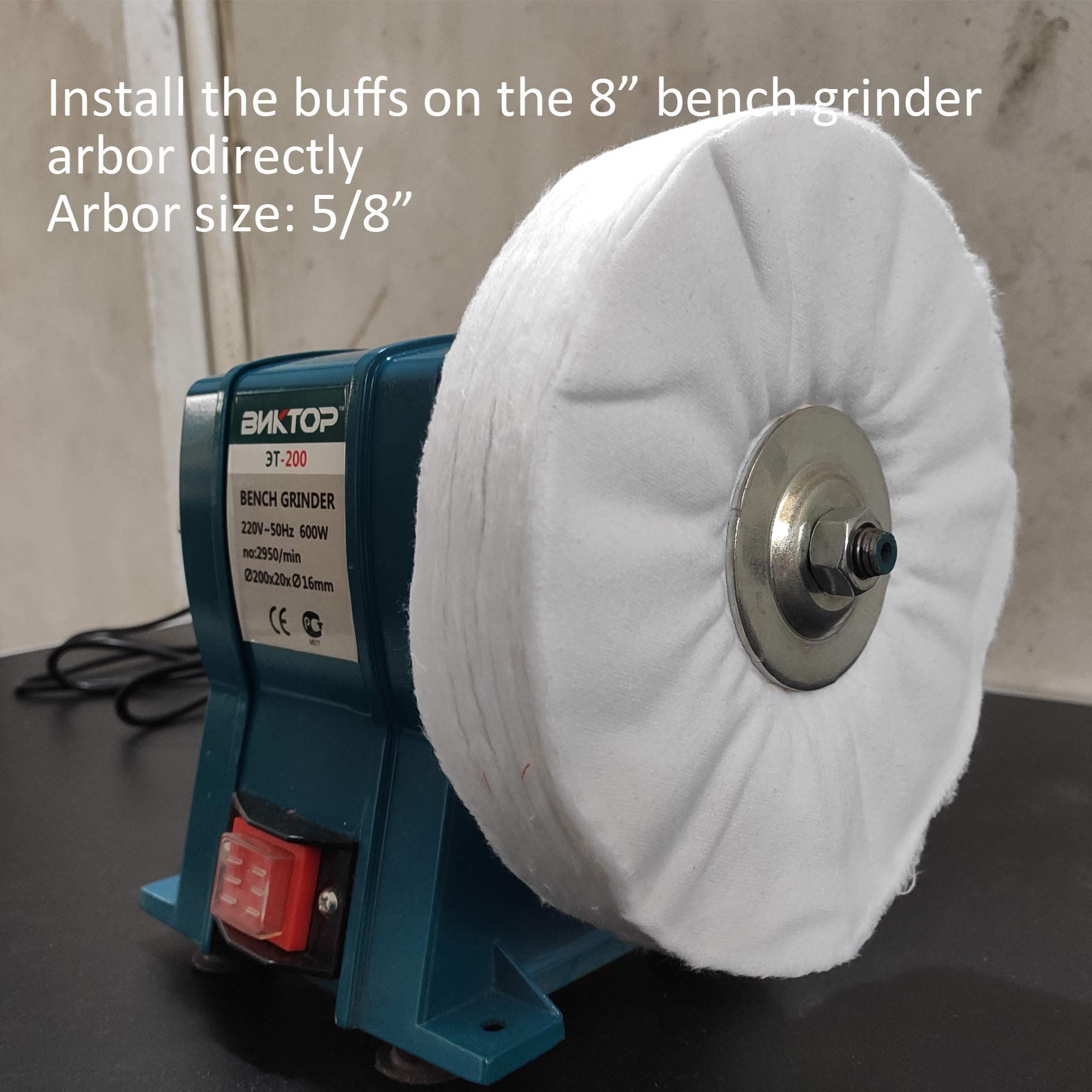 PURUI 8" Buffing Polishing Wheel-Coarse (42PLY) Medium(60PLY) Fine(40PLY) with 5/8" Arbor Hole -Brown,Blue,Red Rouge Polishing Compounds for Bench Grinder 6PC