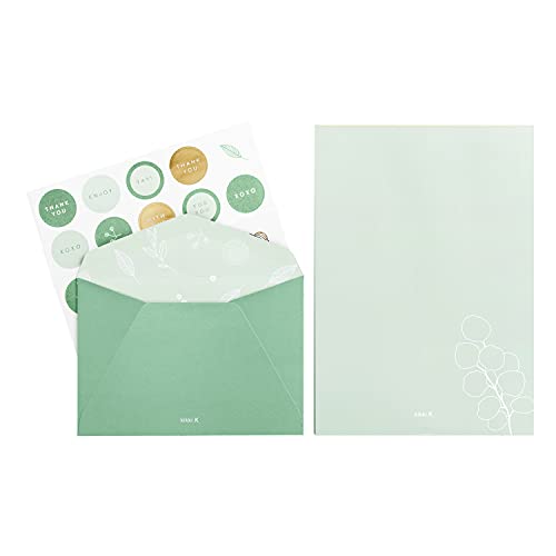 Letter Writing Set - Thyme: Kindness. 20 Blank Writing Sheets and 20 Matching Envelopes with 20 Stickers for Sealing. Storage Box with Magnetic Closure. Gold Foil Detailing by kikki.K