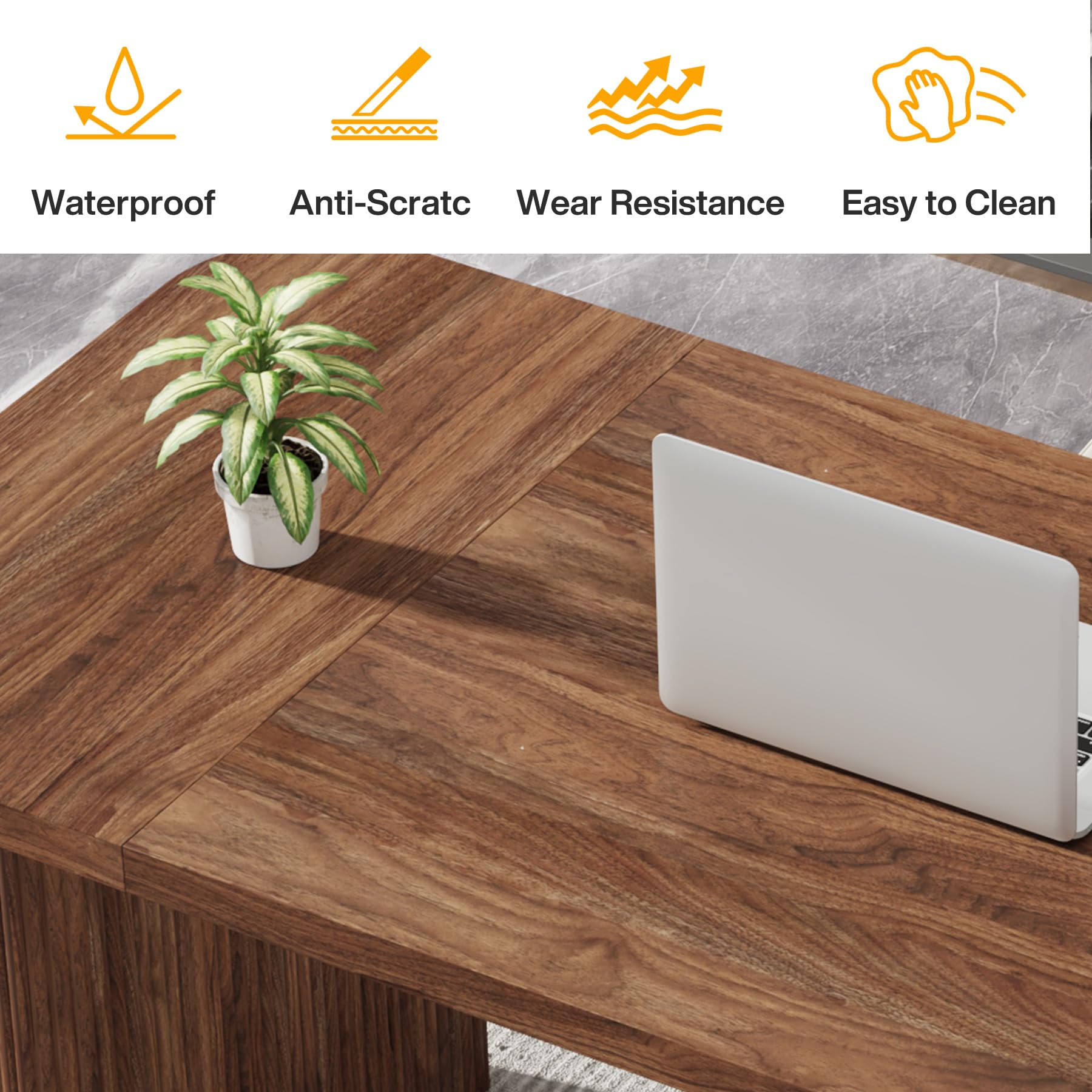 Tribesigns 62" Executive Desk, Large Computer Office Desk with Double Pedestal, Modern Simple Style Natural Wood Top Rectangle Writing Desk for Home Office (Brown)
