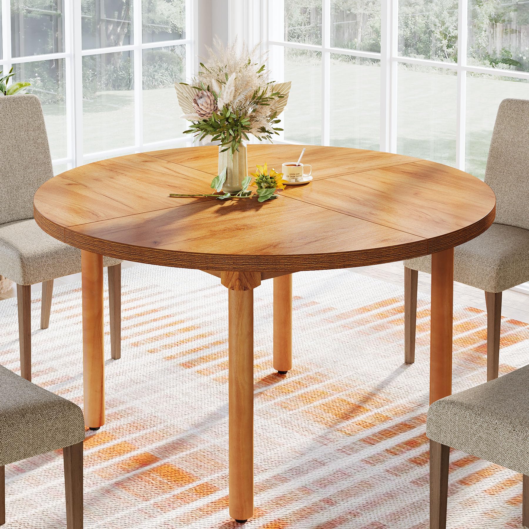 Tribesigns 47-Inch Wood Dining Table for 4, Farmhouse Round Kitchen Table with Sturdy Solid Wood Legs, Large Dinner Table Kitchen & Dining Room Furniture