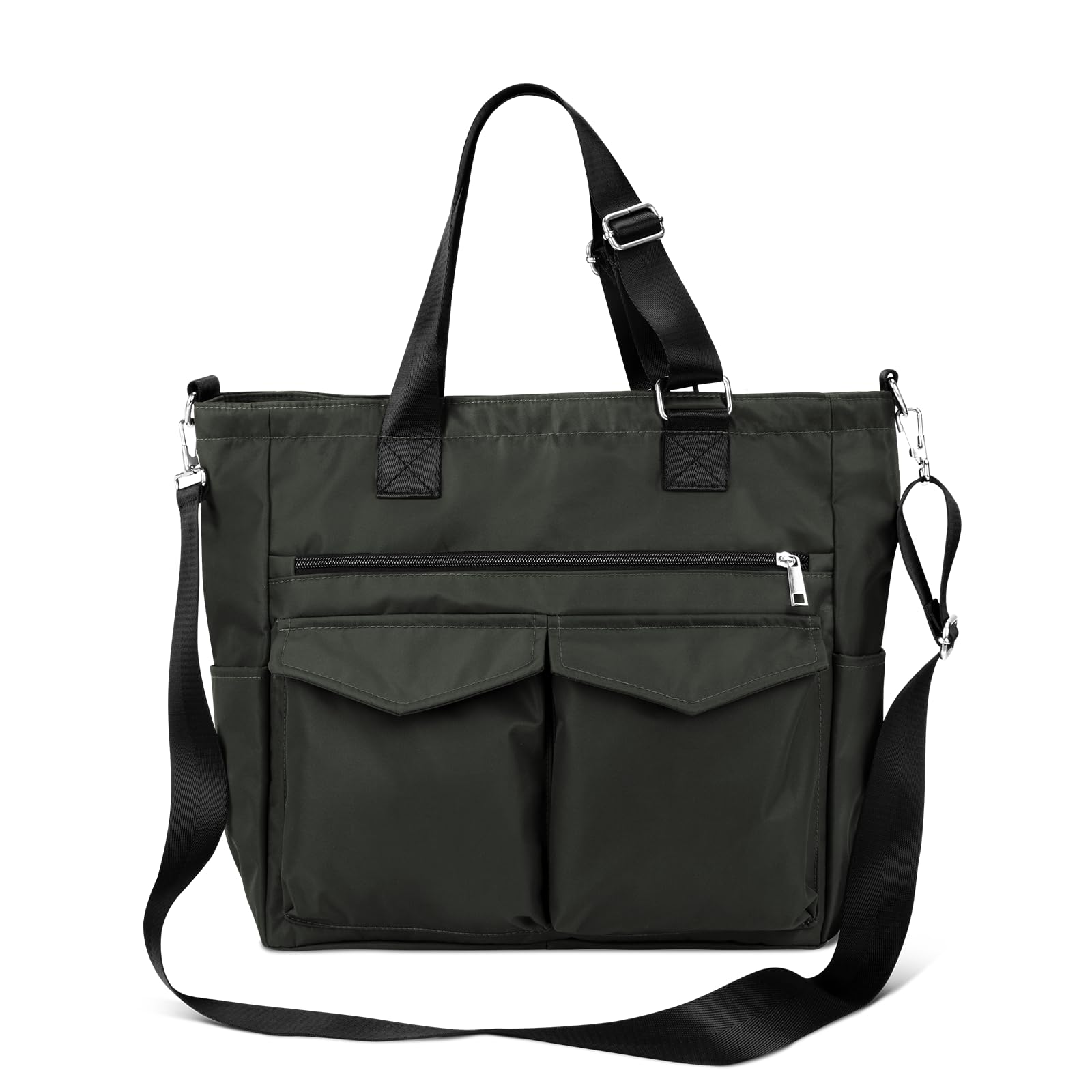 Iioscre Tote Bag for Women Men, Waterproof Work Nylon Tote Bag with Adjustable Strap,Crossbody Laptop Bag with Trolley Sleeve