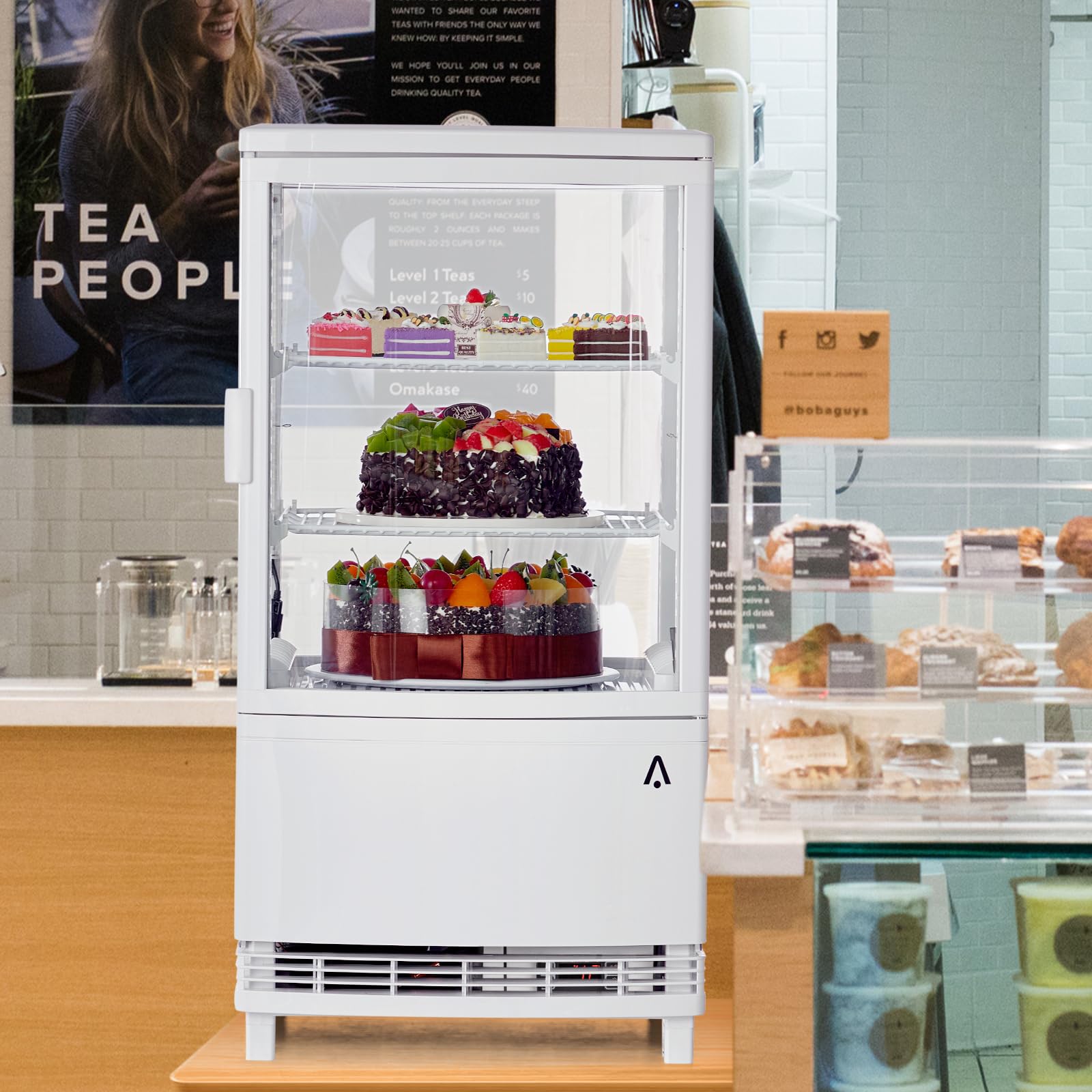 Takywep Commercial Refrigerator Display Case 2 Cu.FT, Two Glass Door Display Refrigerator Display Fridge, Countertop/Floor Refrigerator with LED Lighting, Adjustable Shelves, Double-Layered Glass