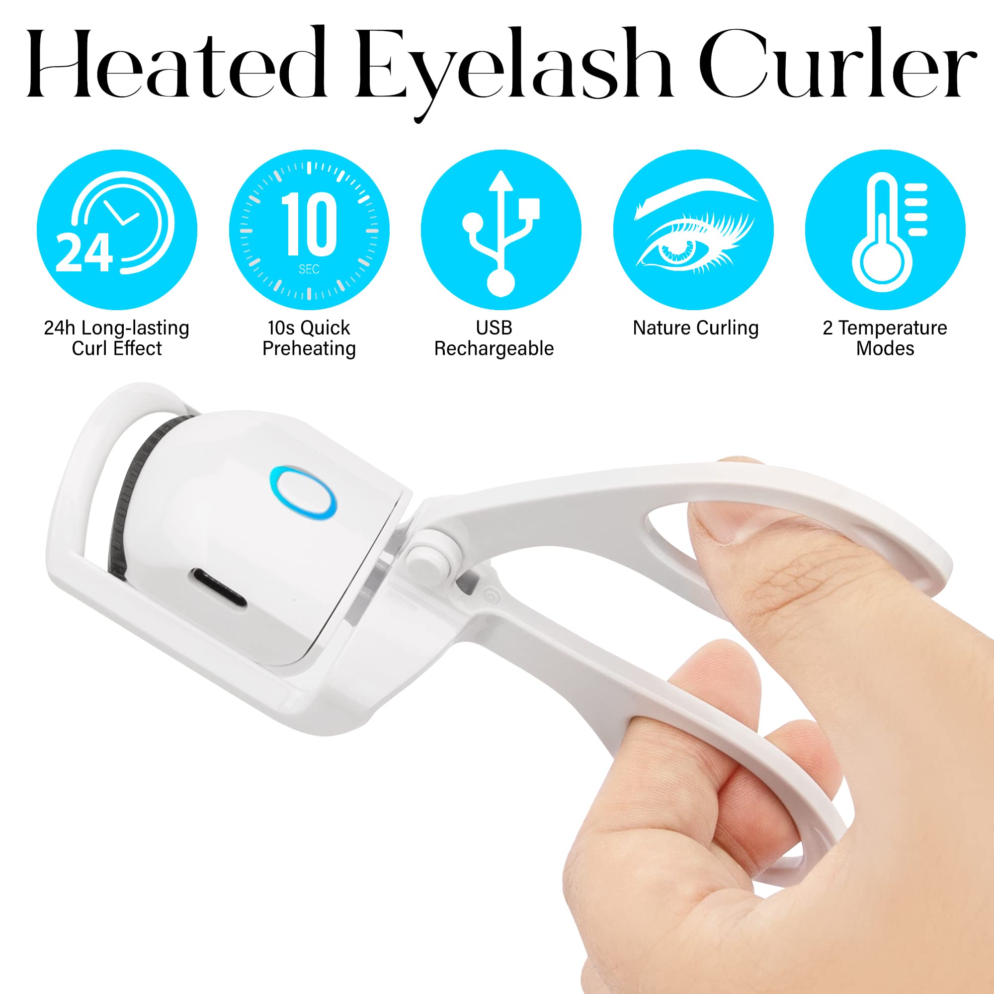 Sekaler Heated Eyelash Curler – Rechargeable Electric Long-Lasting Lash for Natural Lashes Handheld with Quick Pre-Heat White 1.0 Count