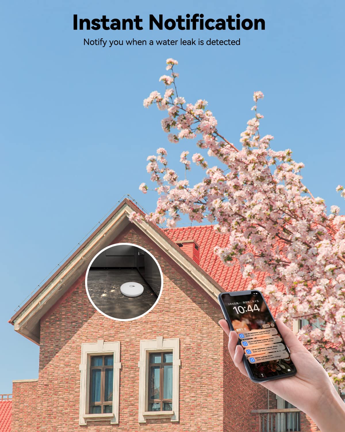 iAlarm Zigbee Water Leak Sensor, Requires Zigbee Hub, Monitor Your Entire Home for Leaks, Suitable for Kitchens, Bathrooms, Basements or Under Sink