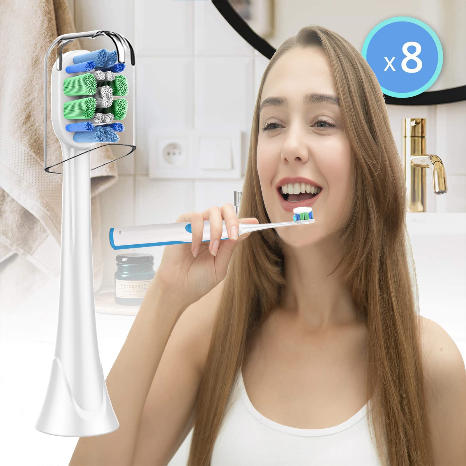 Replacement Toothbrush Heads for Philips Sonicare Replacement Heads, Electric Brush Head Compatible with Sonic Care DiamondClean ProtectiveClean for HX 3x/6x/9x with Hygienic Cap, 8 Pack