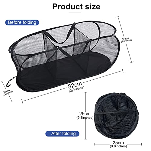Vcgalu Mesh Pop Up 3 Compartment Laundry Sorter Hamper,Collapsible Laundry Basket with Durable Handles Solid Bottom High Carbon Steel Frame-Black
