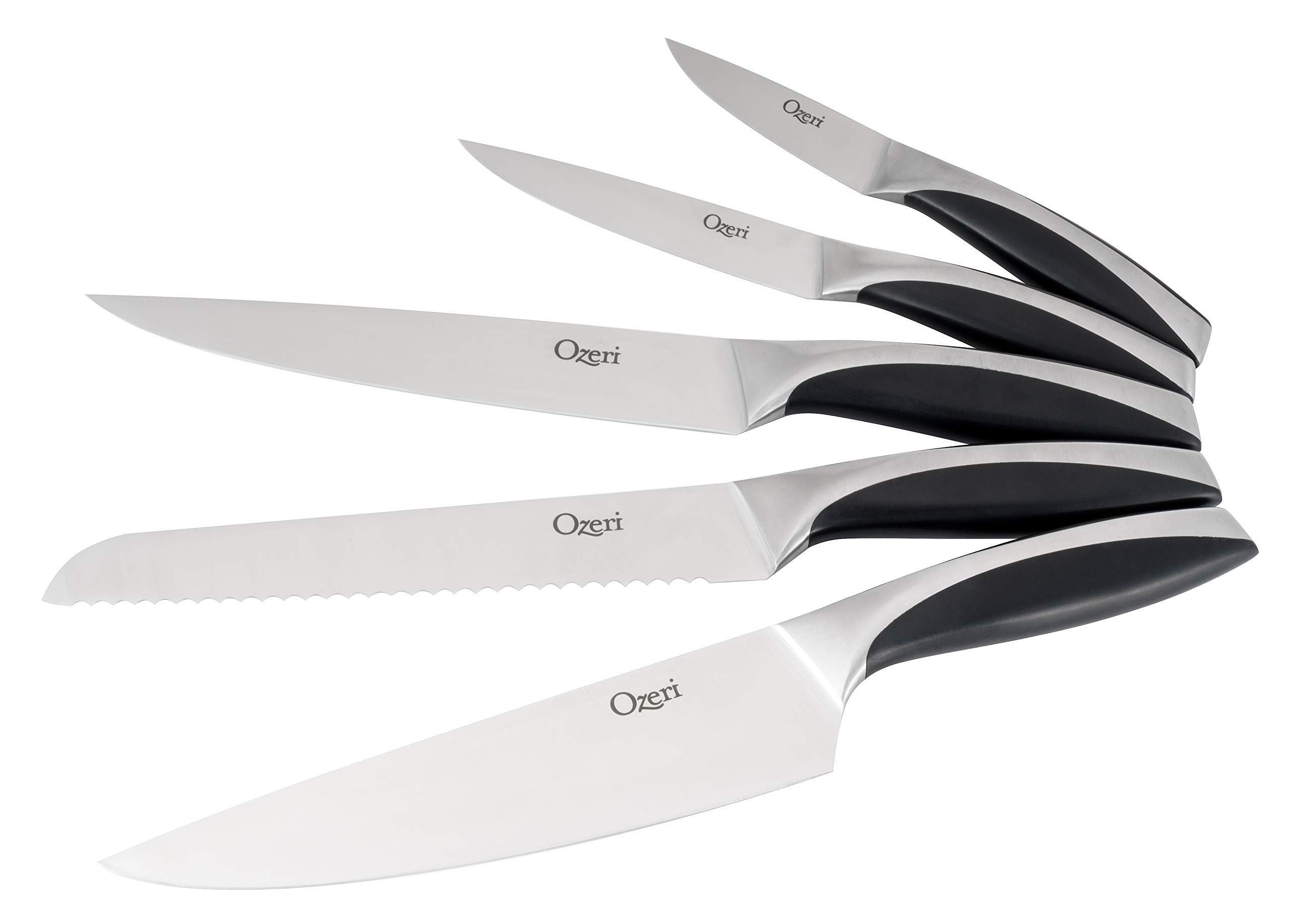 Ozeri 6-Piece Japanese Stainless Steel Knife Block Set with Rotating Knife Block and Tablet Holder