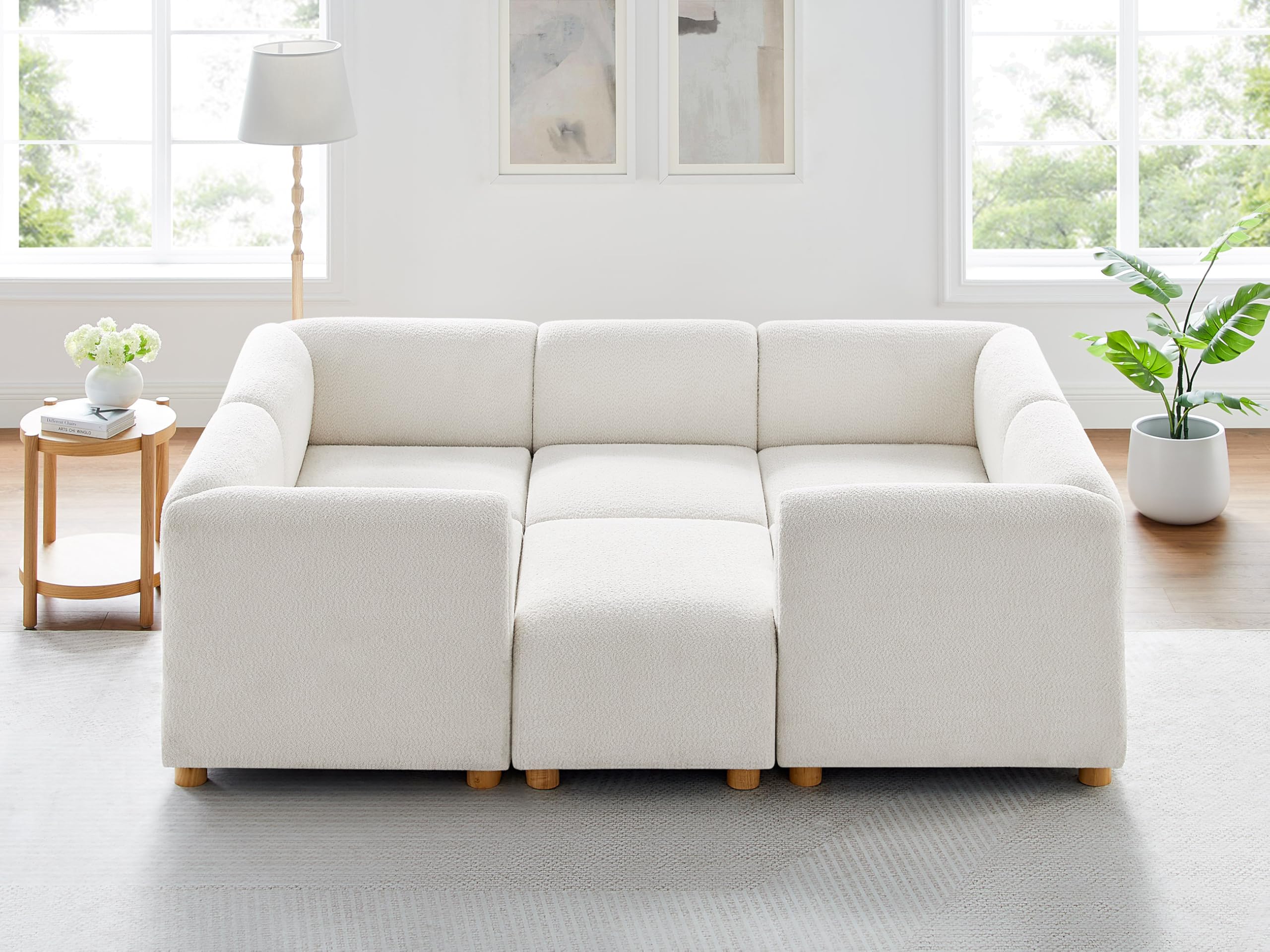 VANOMi Oversized Modular Sectional Sofa Set, Sleeper Couch That can Turn into Cinema Mode, 93 Inches Wide, 6 Seats, Boucle Fabric