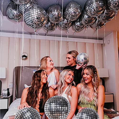KatchOn, Silver Disco Ball Balloons Decorations - 22 Inch, Pack of 6 | 4D Sphere Disco Balloons for Disco Party Decorations | 70s Party Decorations, Disco Decorations | Mamma Mia Party Decorations