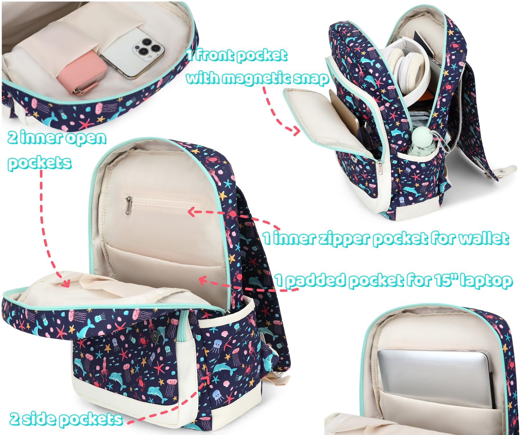 Leaper Cute Unicorn School Backpack for Kids Girls Laptop Daypack Shoulder Bag Satchel Black