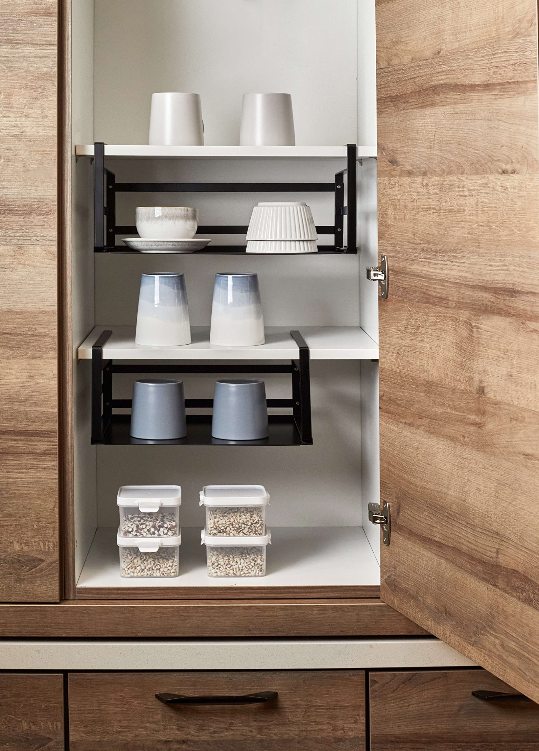 Nxconsu 2Pack Under Shelf Storage Basket Organizer Hanging Holder for Cabinet Pantry Kitchen Cupboard Desk Counter Bookshelf Organization Add-on Space Saver Heavy Duty Slide-in Black