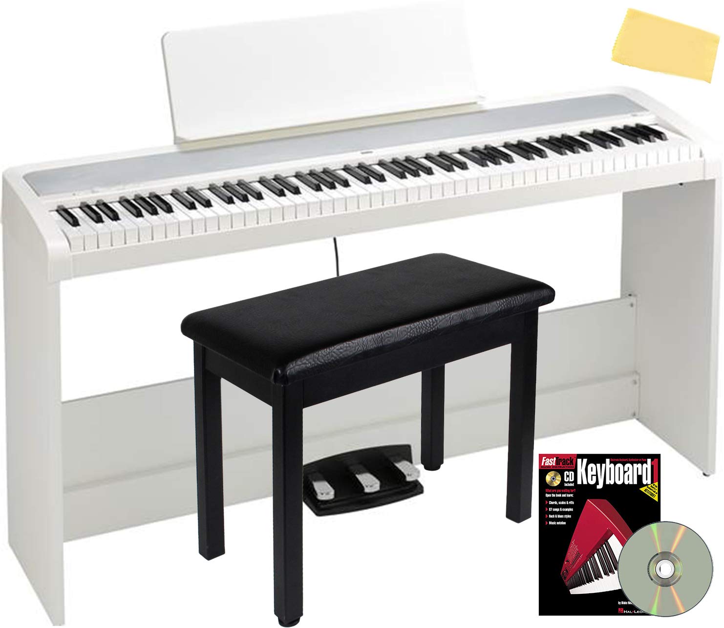 Korg B2SP Digital Piano - Black Bundle with Furniture Stand, Three-Pedal Unit, Bench, Instructional Book, Austin Bazaar Instructional DVD, and Polishing Cloth