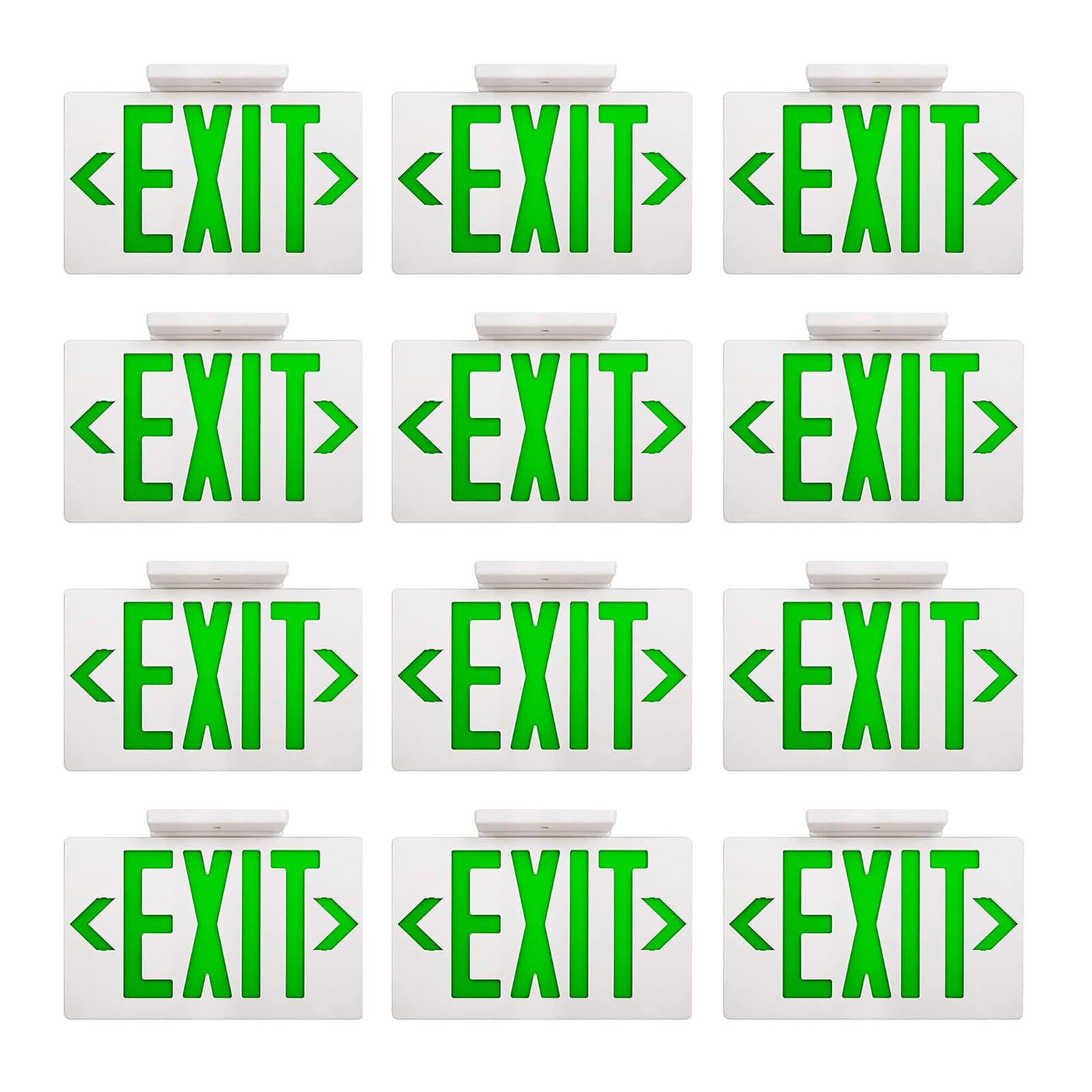 VTYXCTIGJ Green LED Exit Sign Emergency Light with Battery Backup, Double Face Hardwired Green Letter Emergency Exit Lighting For Business, Restaurant, Commercial, Supermarket, UL-Listed, 120-277V, 6PCS (Green, 12 Pack)