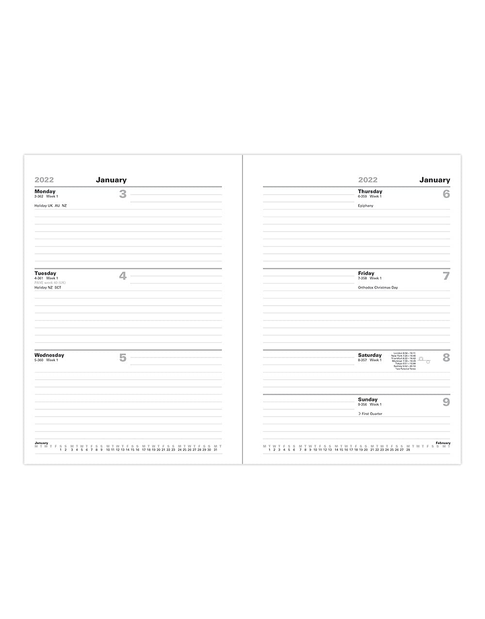 Letts of London Connoisseur A5 week to view 2022 diary - black, (22-TC3XBK)