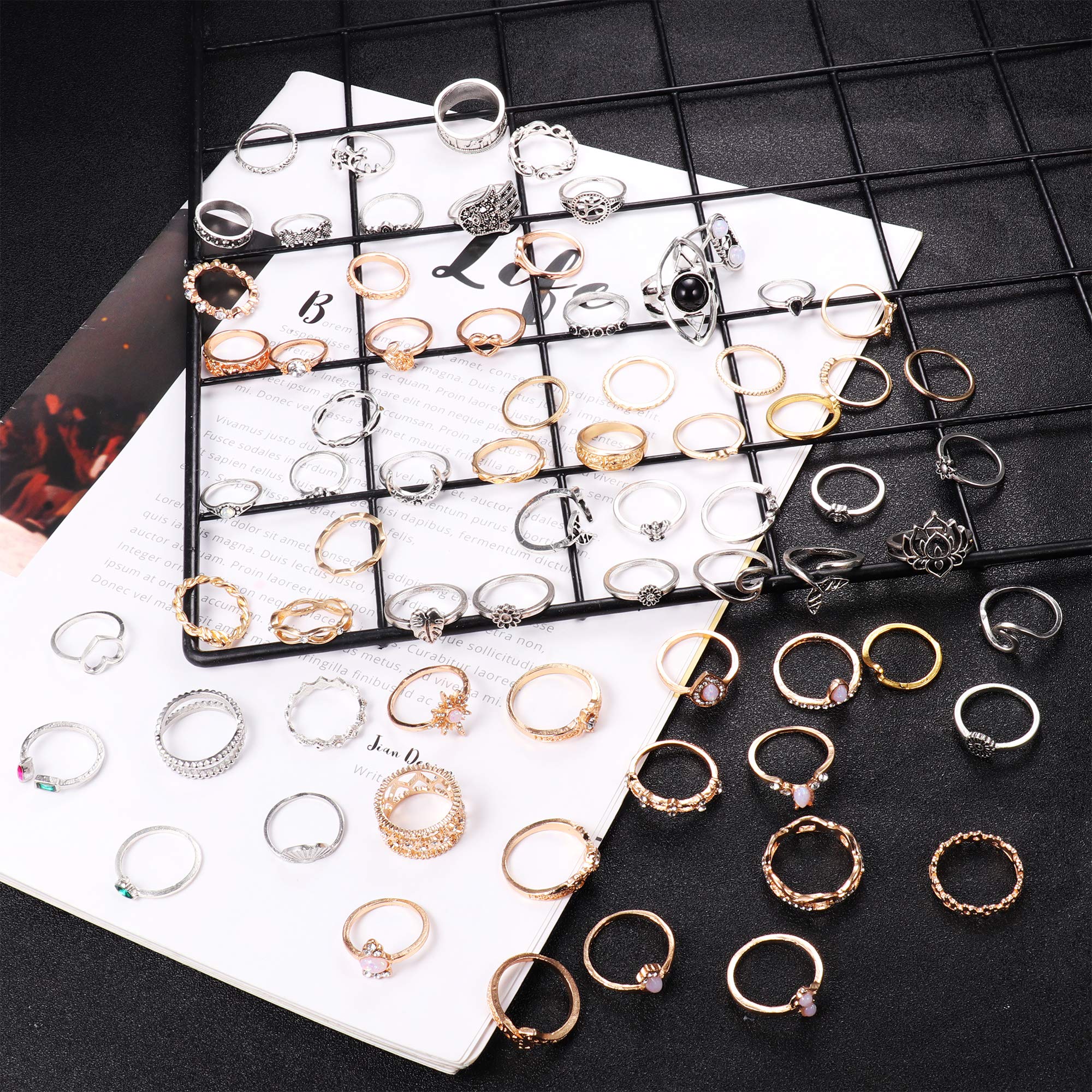 JOERICA 71PCS Rings for Women Knuckle Rings Set Stackable Rings Bohemian Vintage Midi Joint Nail Finger Hollow Carved Flower Rings Set