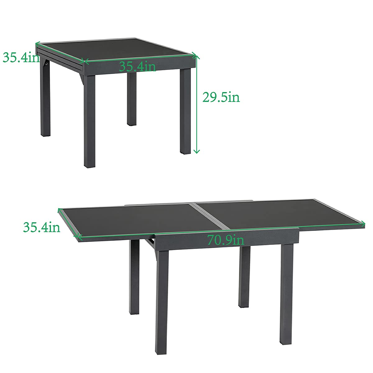 VredHom Patio Aluminum Top Dining Table,53"- 106" Outdoor Extendable Dining Table Backyard Bistro Rectangle Table Outdoor Furniture Garden Adjustable Table (Black)