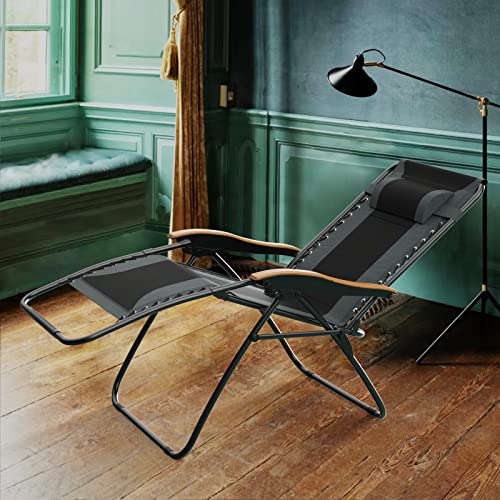 Oversized Zero Gravity Chair with 4 in 1 Cup Holder Padded Headrest Outdoor Adjustable Folding Reclining Patio Chair,350lb Capacity Patio Recliner Lounge Chair for Outside,Camping,Pool(Black+Grey)