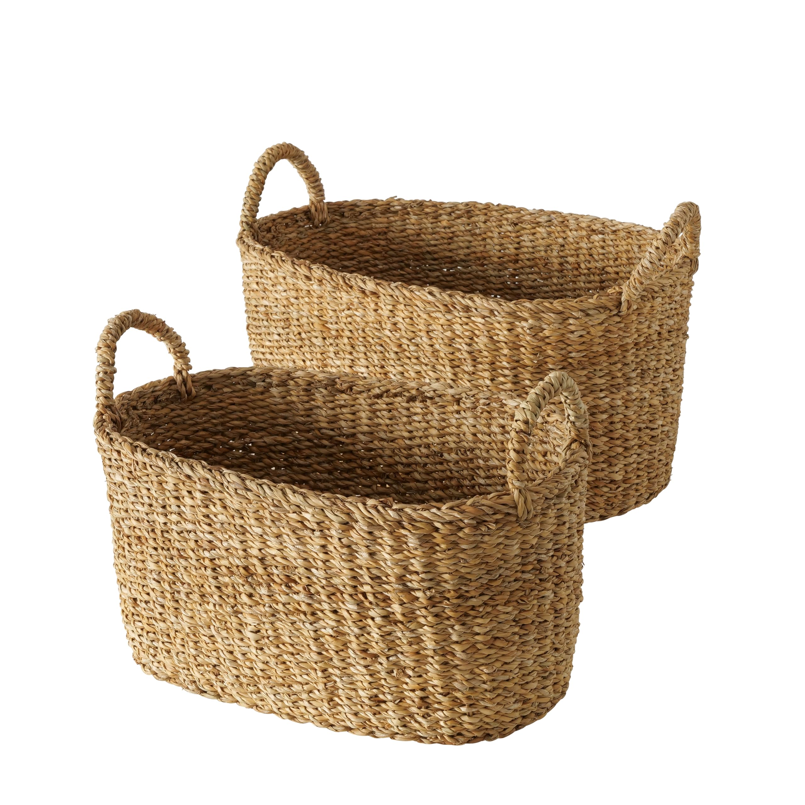 WHW Whole House Worlds Made by Nature Seagrass Baskets, Set of 2 Ovals, Handwoven, Chunky Sweater Weave, 19 and 16.5 Inches
