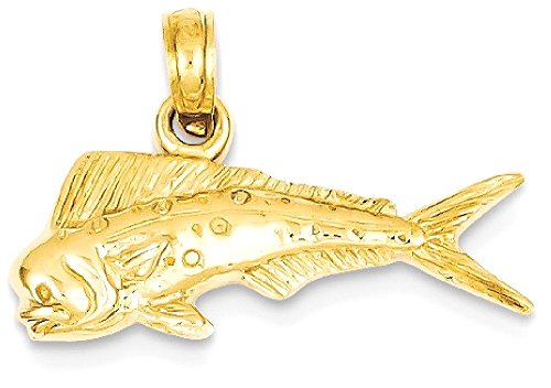 IceCarats 14K Yellow Gold Mahi Fish Necklace Charm Pendant 28mm x 22mm Only