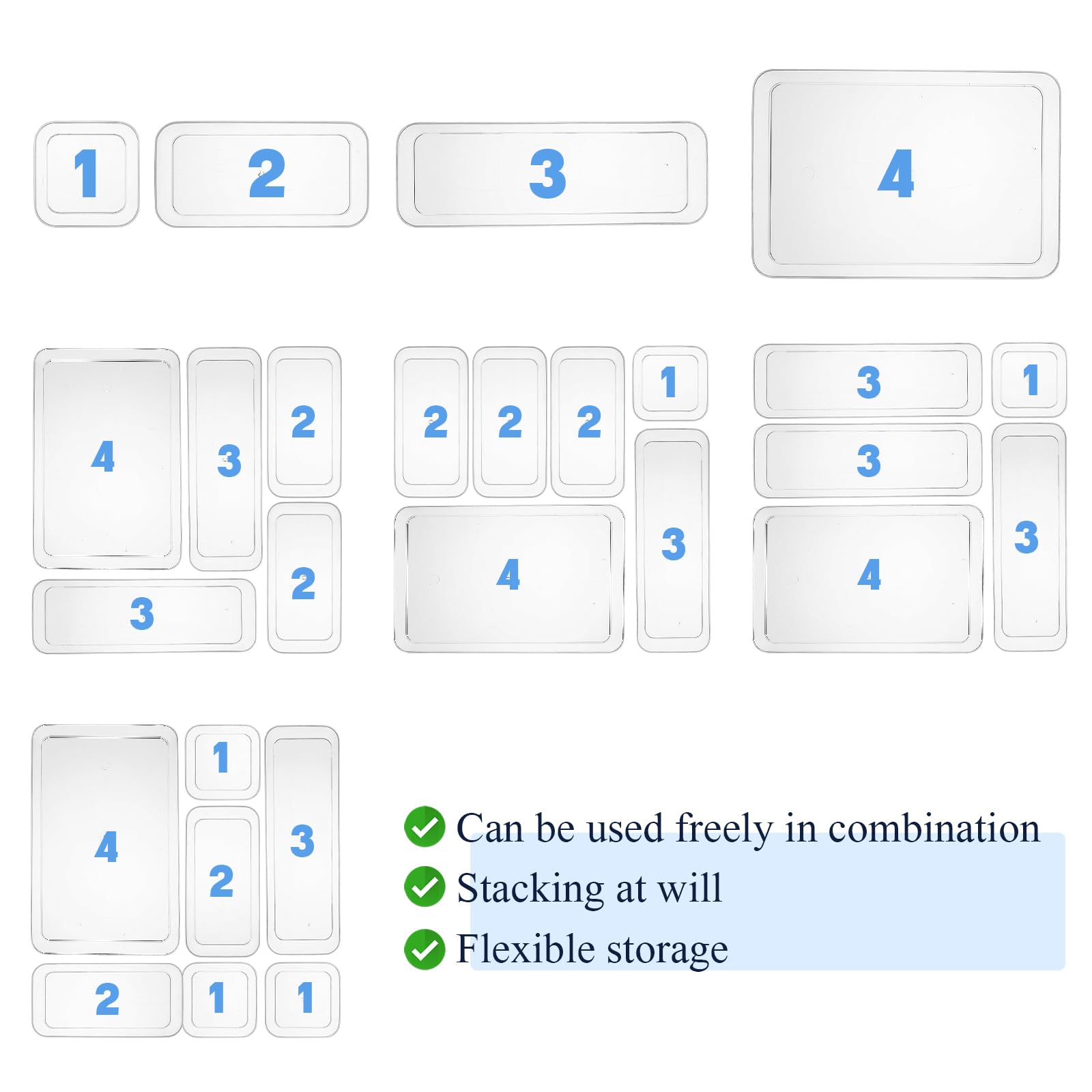 Teenyyou 30 Pcs Clear Plastic Drawer Organizer Set Include 10oz 12oz Cotton Swab Ball Holder 24 Pcs Stackable Desk Drawer Organizer Trays for Makeup