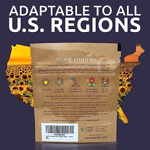 Sunflower Variety Mix 10 Types of Beautiful Sunflowers - Bulk 1 Ounce Packet - Open Pollinated Sunflower Seeds