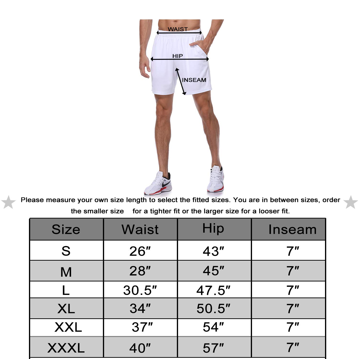 HISKYWIN Men's 7" Quick-Dry Running Shorts Workout Jogging Mesh Shorts with Pockets Zip F605-White-M