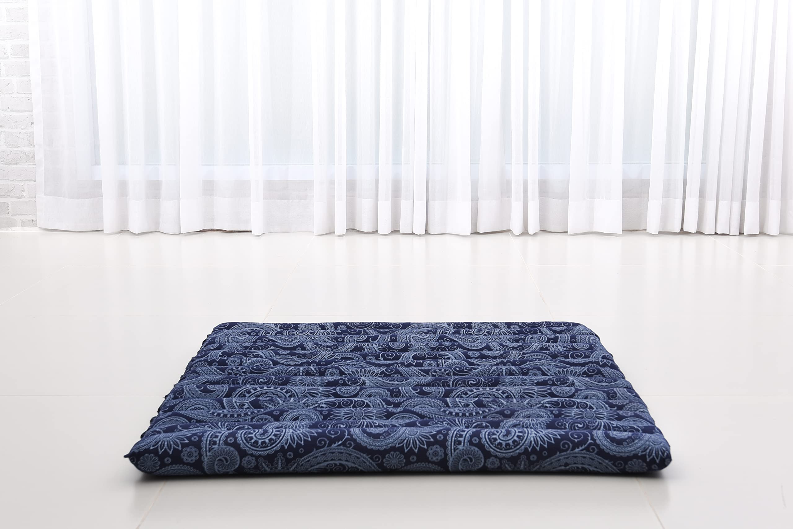 Leewadee Meditation Cushion Set β 1 Round Zafu Meditation Pillow and 1 Square Roll-Up Zabuton Meditation Mat, Pillows Bundle Filled with Eco-Friendly Kapok, Blue White