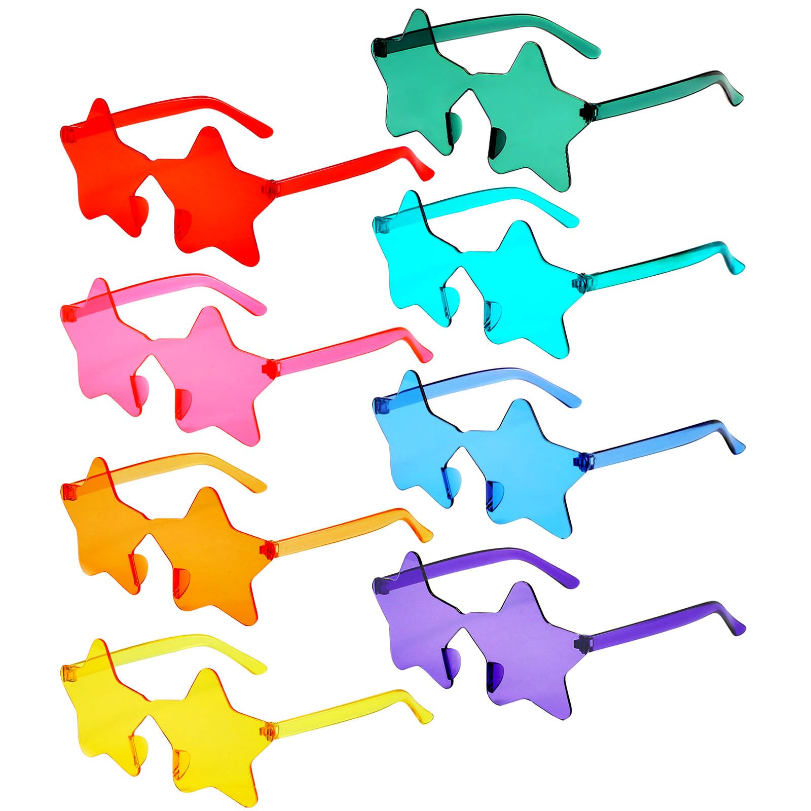 Pibupibu 8 Pack Colorful Star Shaped Sunglasses, Transparent Rimless Star Glasses Bulk, Cute Pentagram Fun Party Sunglasses Set