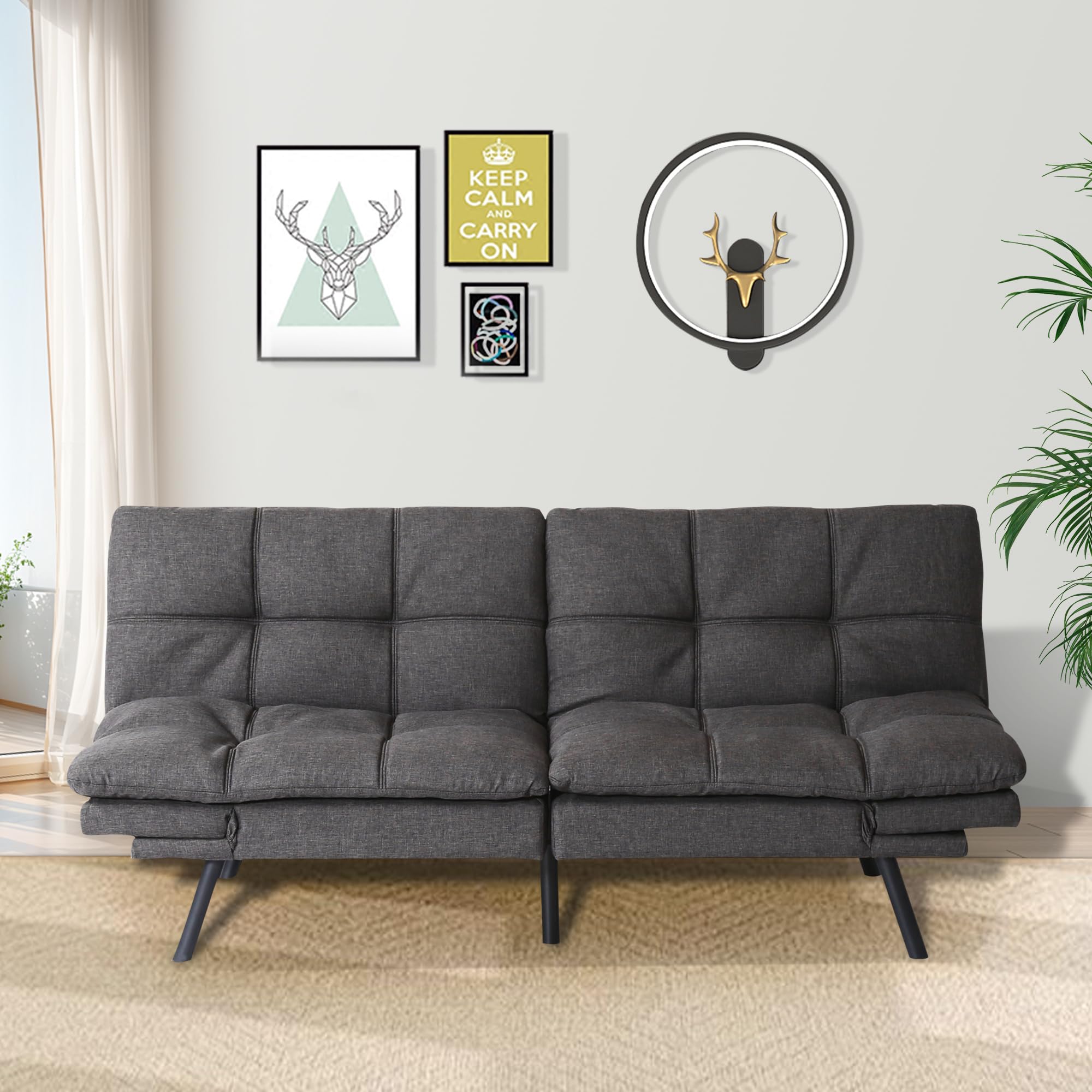Xuanlur Futon Sofa Bed with Adjustable Backrests, Sleeper Couch with Adjustable Armrests, Convertible Sofa Couch Bed for Small Space,Apartment, Living Room, Grey