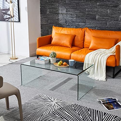 IANIYA Tempered Glass Coffee Table for Modern Living Room Decor, Easy to Clean with Safe Rounded Edges and Durable Design, 39.3" L x 19.6" W x 13.78" H (1, Transparent Coffee Table)