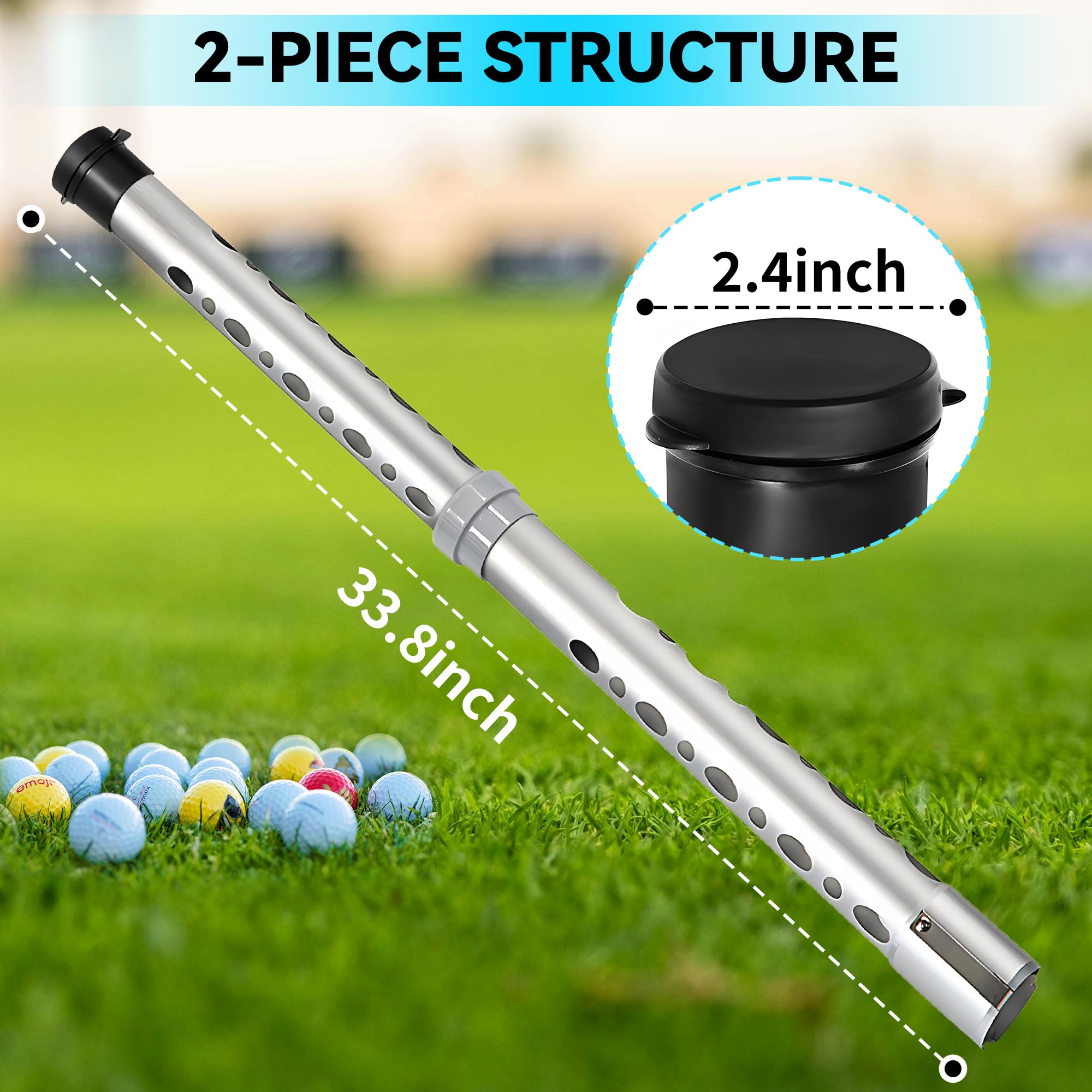 mayqmay 33.9 Inch Golf Ball Retrievers, Aluminium Tube Golf Ball Picker, Durable & Detachable Golf Ball Collector for Water and Bushes, Silver