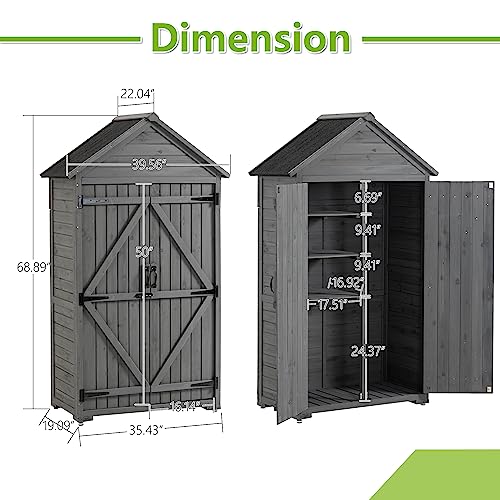 Tmsan Outdoor Storage Cabinet, Garden Vertical Tool Shed, Waterproof Outdoor Storage Box for Patio, Backyard, Pool, Grey
