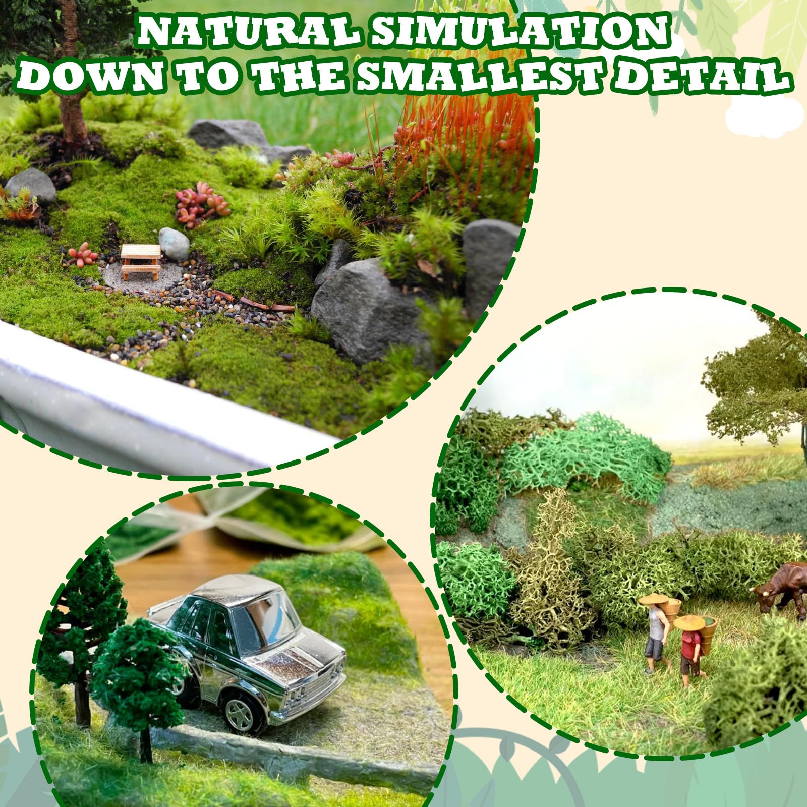 Warmtree 18 Pcs Total 650Gram Diorama Supplies Kit,Model Trees, Rocks,Static Grass,Moss,Tree Powder,River,Tabletop Layout Terrain Scenery Landscape Model Railroad Sand Table Diorama Materials